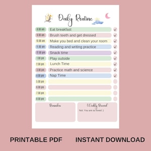 Daily Routine Chore Chart for Kids, Daily Schedule Template Editable ...
