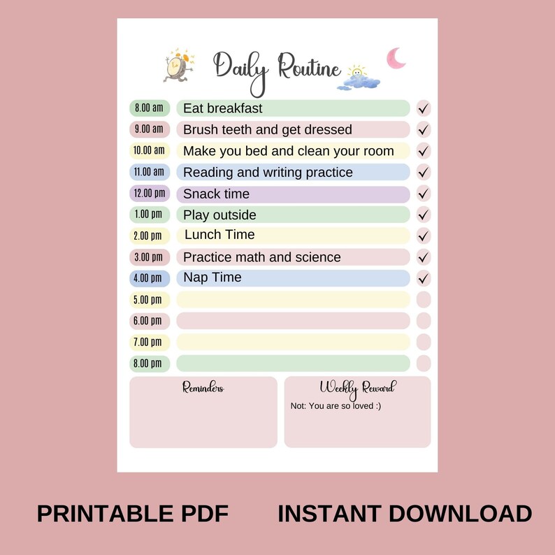 Daily Routine Chore Chart for Kids, Daily Schedule Template Editable ...