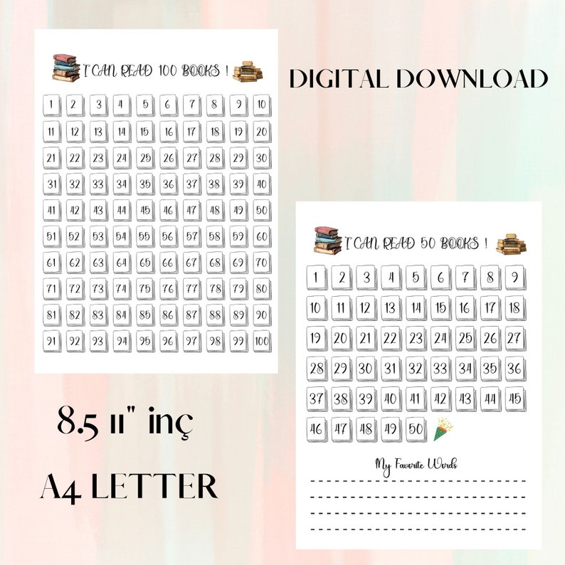 Printable Reading Chart Kids Reading Log Tracker 50 100 - Etsy