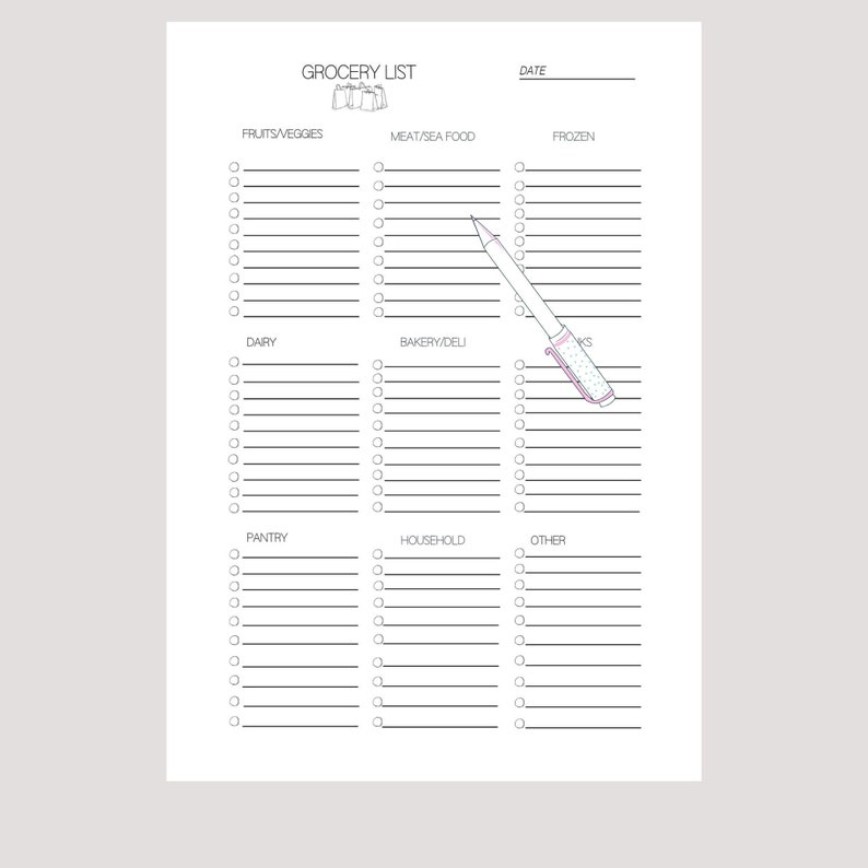 Printable Grocery List Template, Grocery Planner, Food Shopping List ...