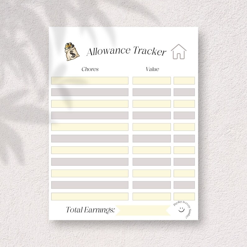 Editable Allowance Chart for Kids | Allowance Tracker | Editable Chore ...