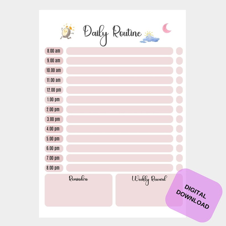 Daily Routine Chore Chart for Kids, Daily Schedule Template Editable ...