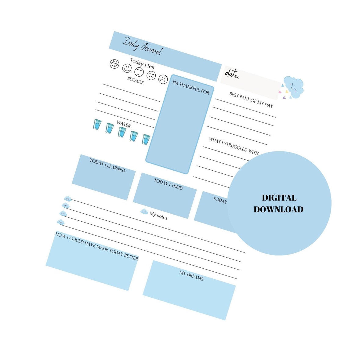 Kids Daily Journal Printable Kids Journal DIY Journal Pages Diary for ...