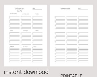 Grocery List Printable Template, Grocery Planner, Food Shopping List ...