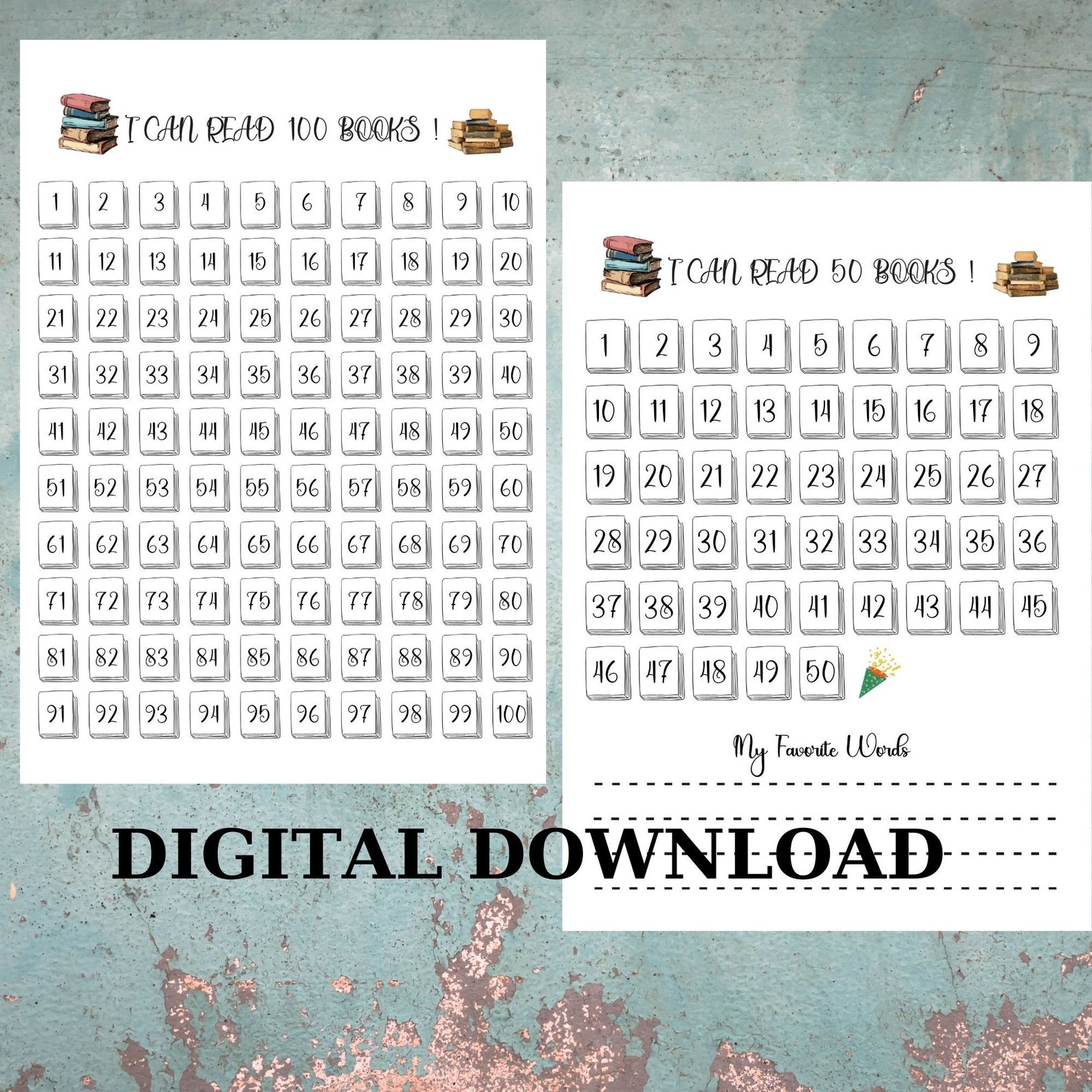 Printable Reading Chart Kids, Reading Log Tracker 50 100 Books, Book ...