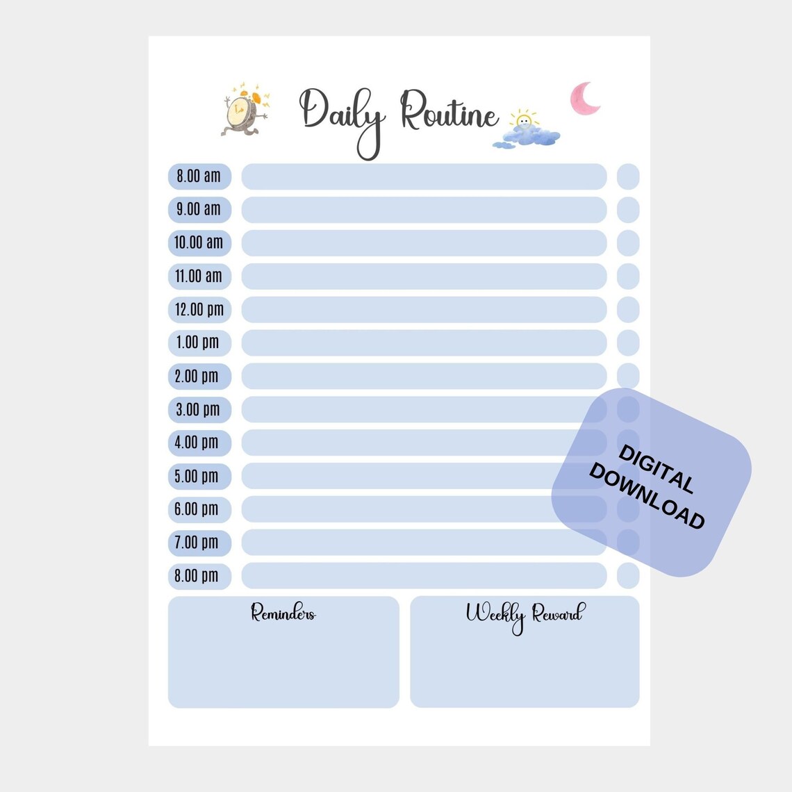 Daily Routine Chore Chart for Kids, Daily Schedule Template Editable ...