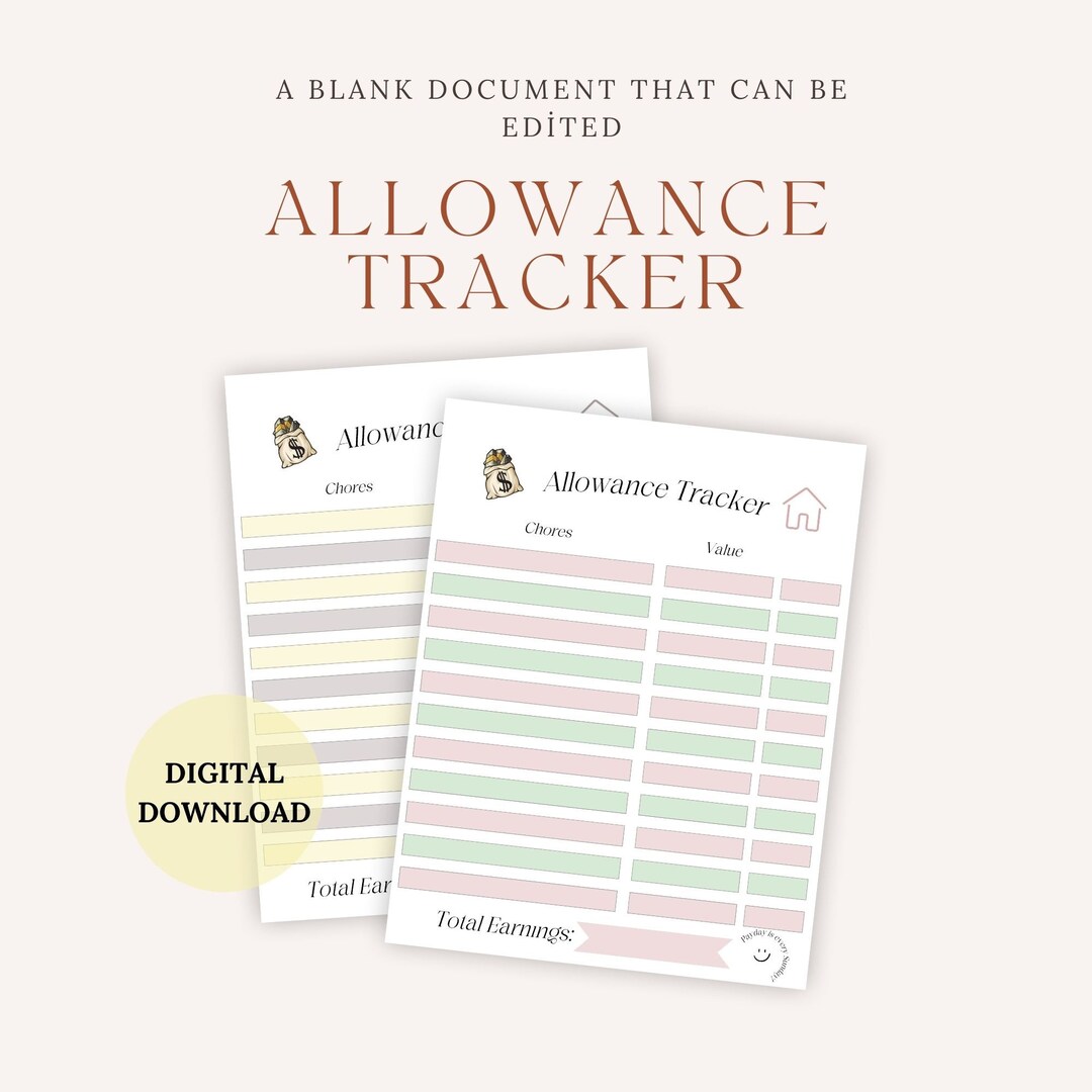 Editable Allowance Chart for Kids | Allowance Tracker | Editable Chore ...