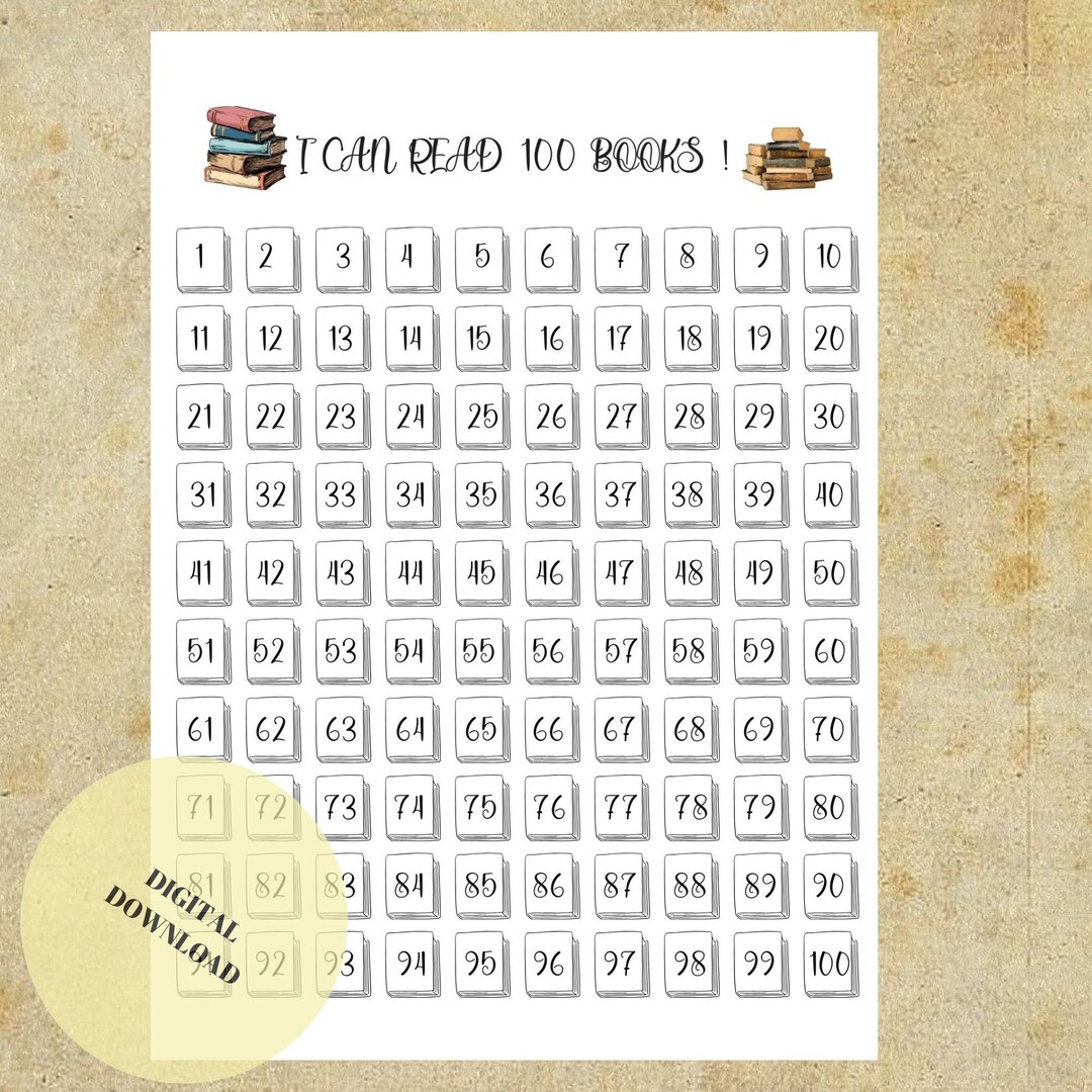 Printable Reading Chart Kids, Reading Log Tracker 50 100 Books, Book ...