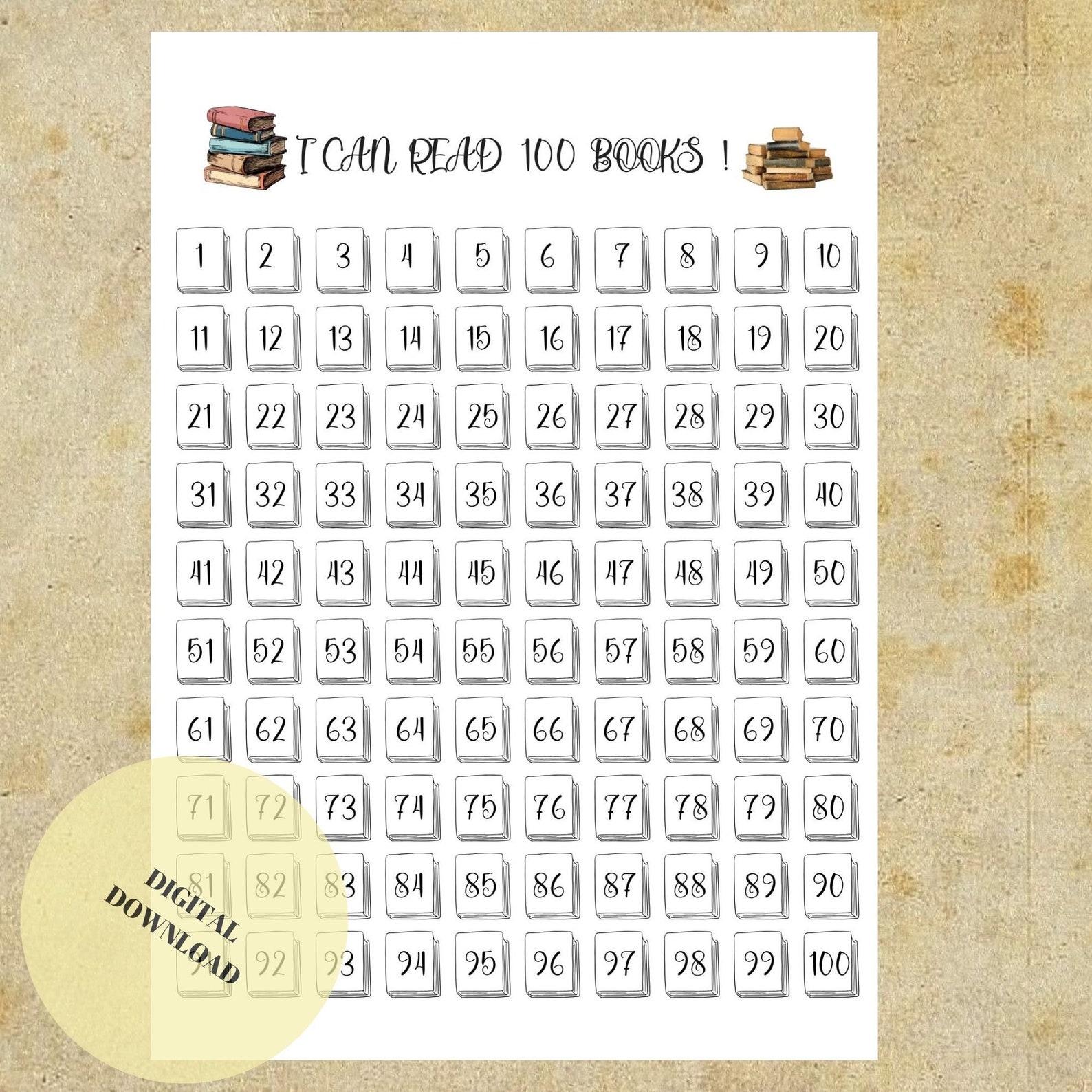 Printable Reading Chart Kids Reading Log Tracker 50 100 - Etsy