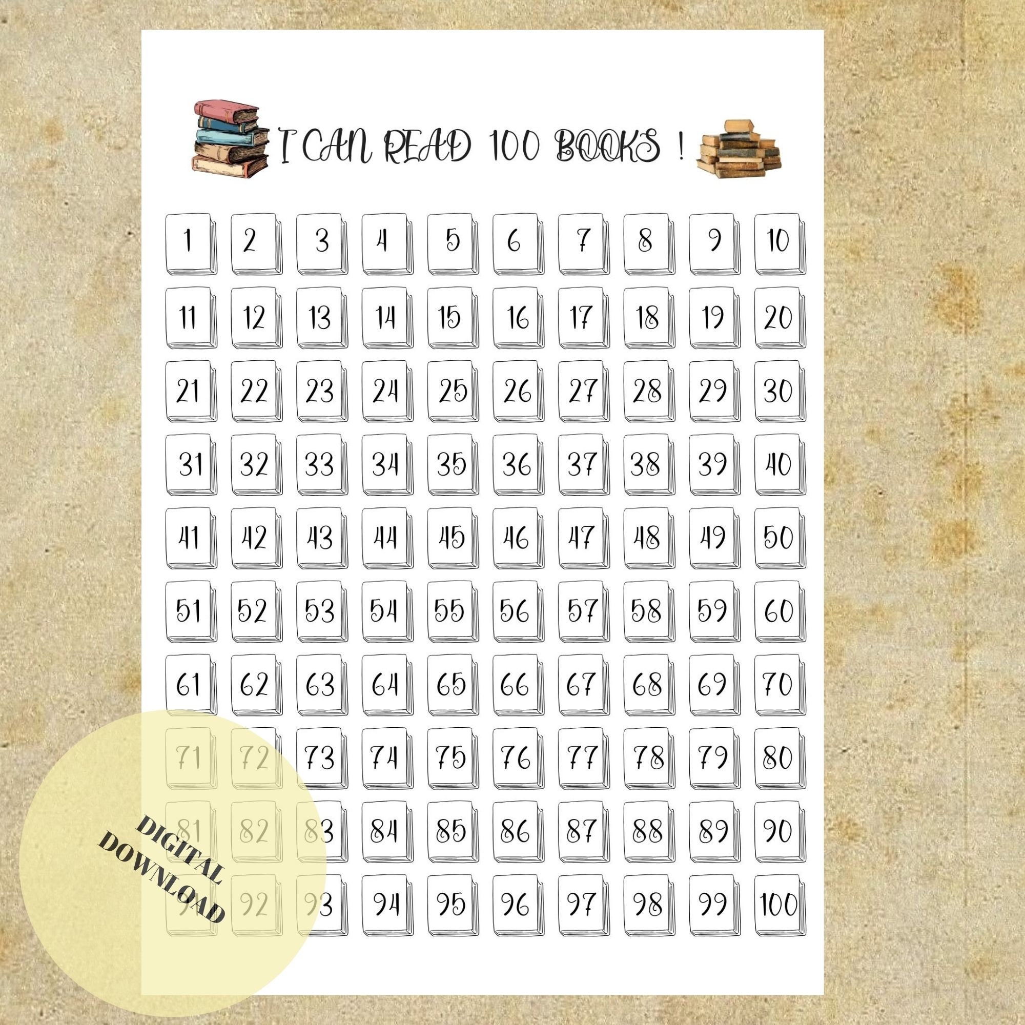 Printable Reading Chart Kids, Reading Log Tracker 50 100 Books, Book ...