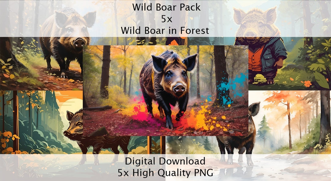 Wild Boar Forest Pack 5 Digital Art PNG 400 Wall Art Decor Gift ...