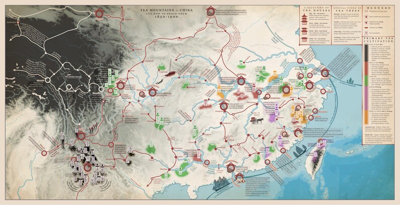 Map of Chinese Tea Mountains and Historical Trade Routes - Etsy