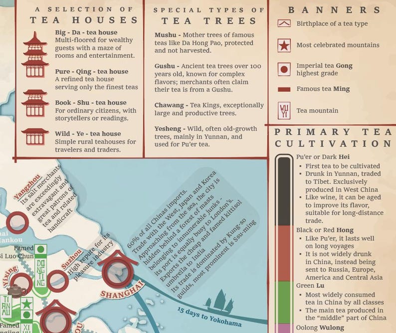 Map of Chinese Tea Mountains and Historical Trade Routes - Etsy