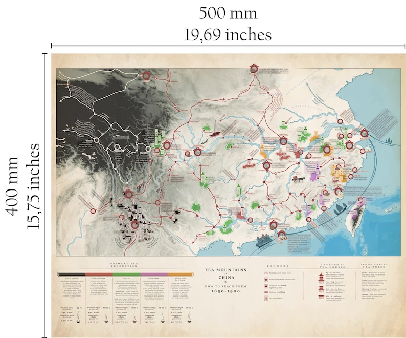 Map of Chinese Tea Mountains and Historical Trade Routes 500x400 Mm - Etsy