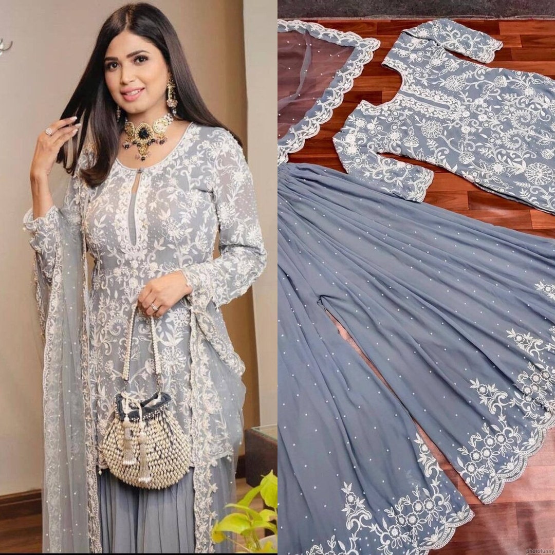 Pakistani Embroidered Grey Sharara Set Star Wedding Dress - Etsy