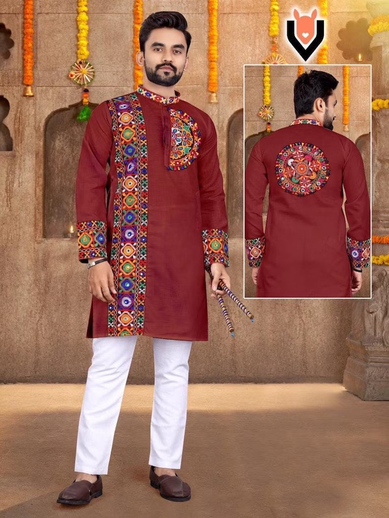 Buy Navratri Special Men's Heavy Cotton Kurta Pyjama Set Indian Kurta ...