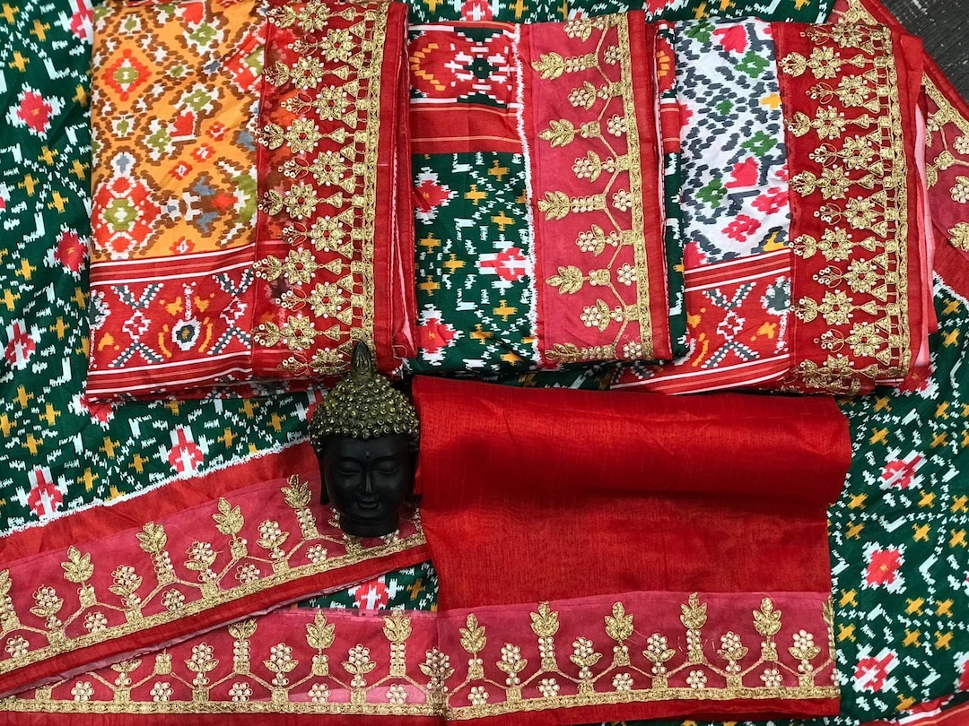 Patola Silk Saree With Embroidery Work Lace Broder, Saree for Women ...