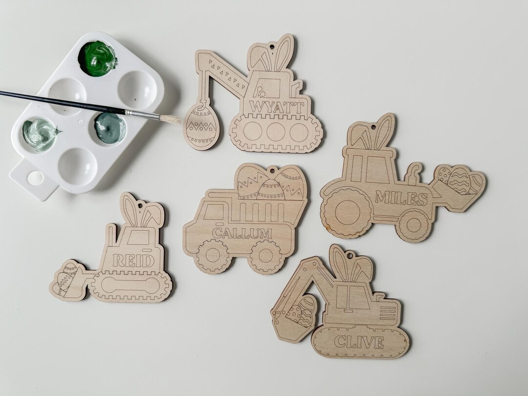 Personalized Easter Coloring Tag, Construction Vehicle Name Tag, DIY ...