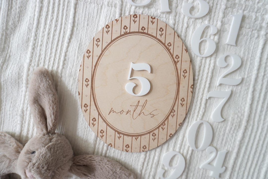 Monthly Milestone Set, Vintage Floral Baby Photo Prop, Wooden Month ...