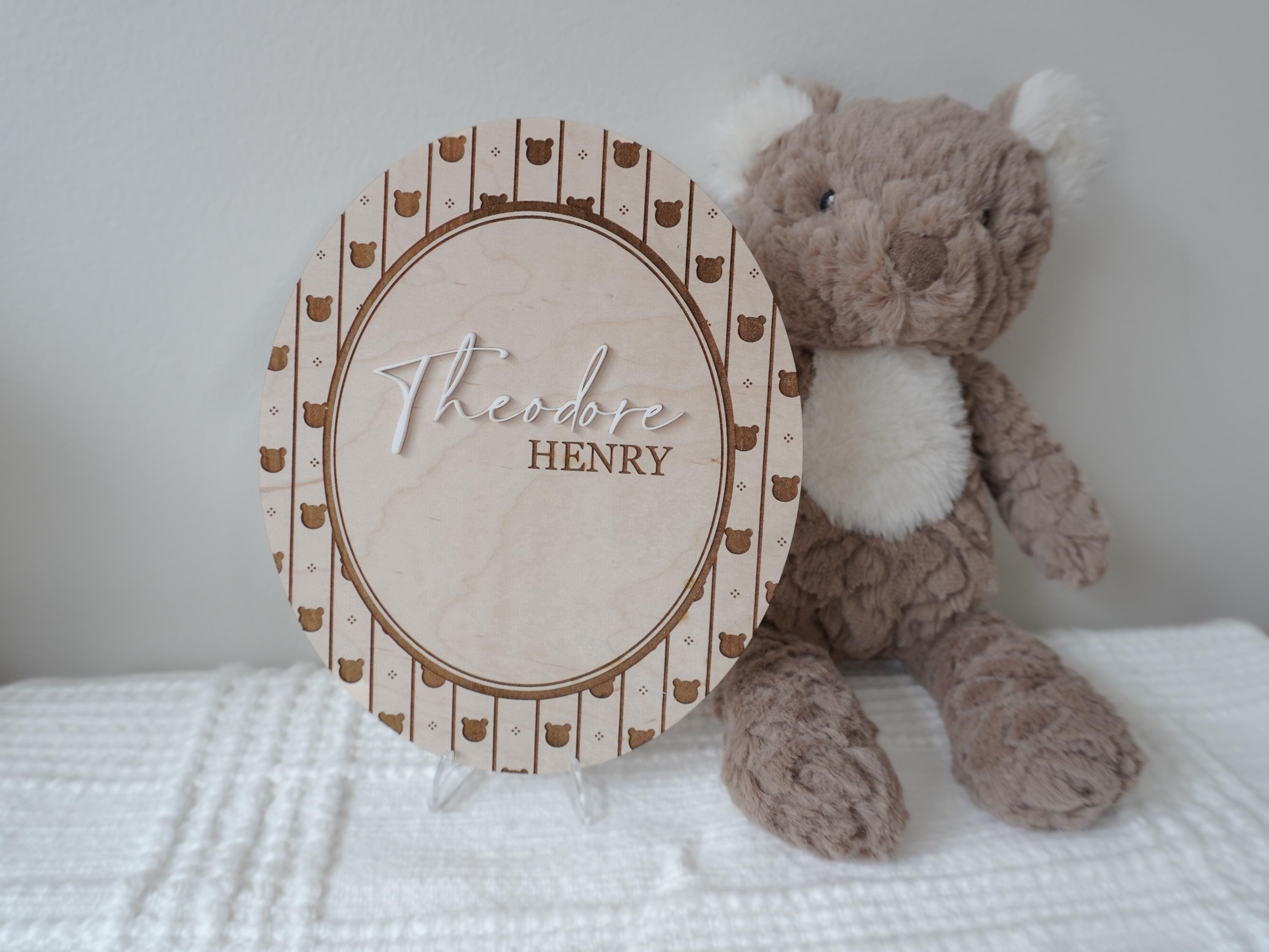 Personalized Baby Name Sign, Teddy Bear Birth Announcement, Vintage Boy ...