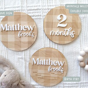 Personalized Birth Stat Sign, Gingham Baby Name Plaque, Engraved ...