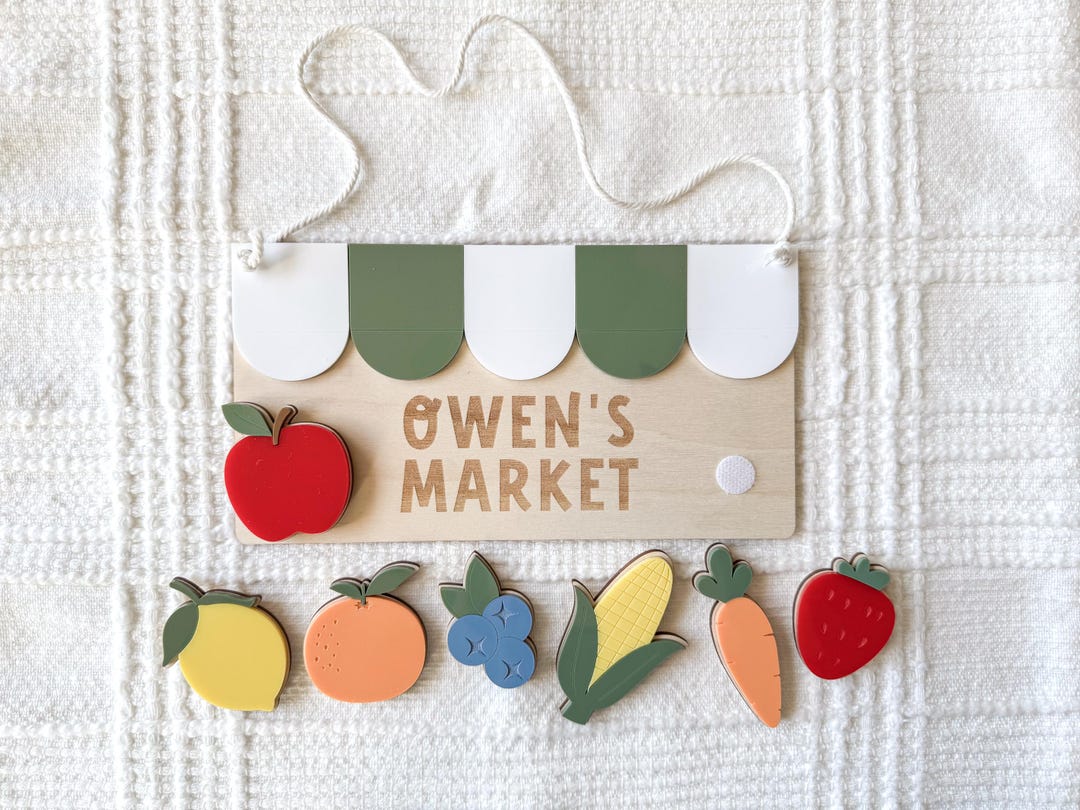Personalized Kids Market Sign, Playroom Pretend Play, Custom Produce ...