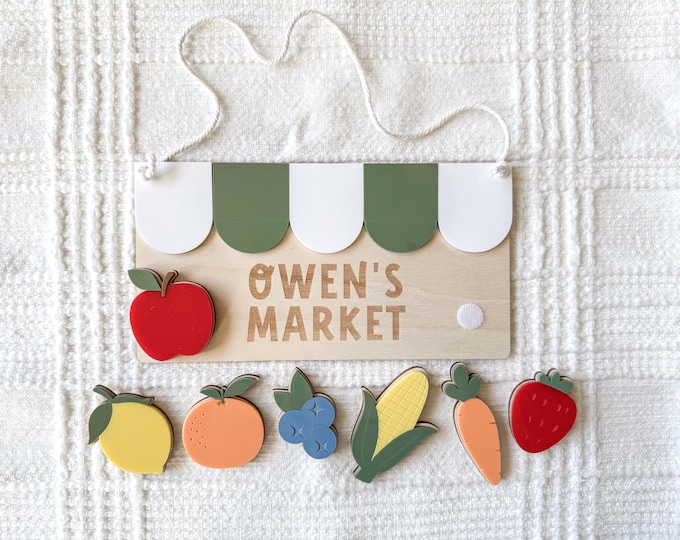 Personalized Kids Market Sign, Playroom Pretend Play, Custom Produce ...