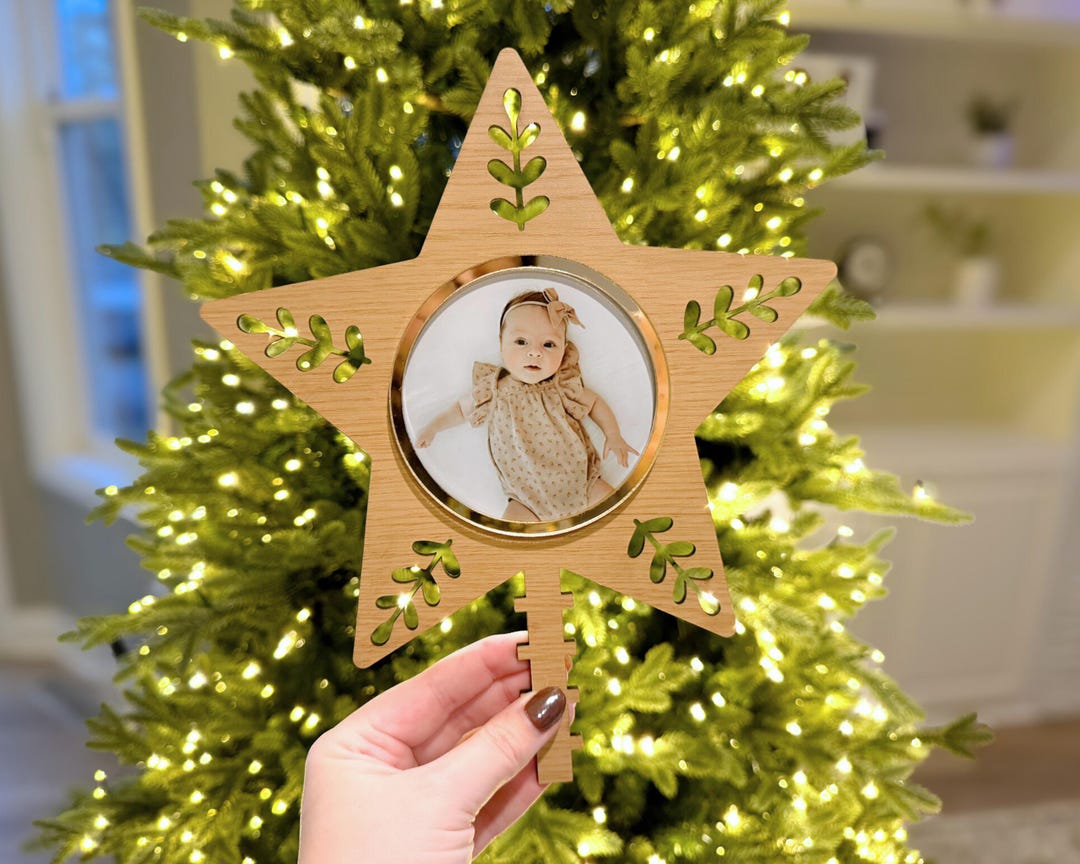 Christmas Tree Star Topper With Picture Frame, Personalized Tree Topper ...