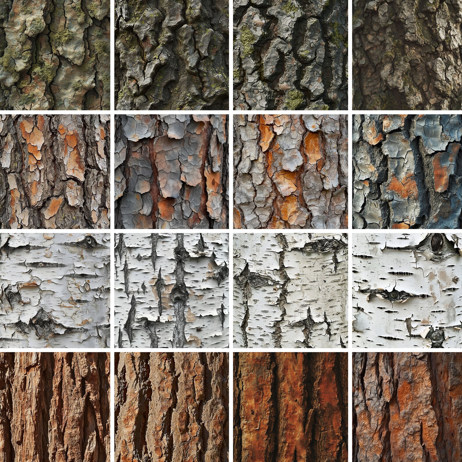 Tree Bark Digital Paper Clipart 16 High-resolution Textures Patterns ...