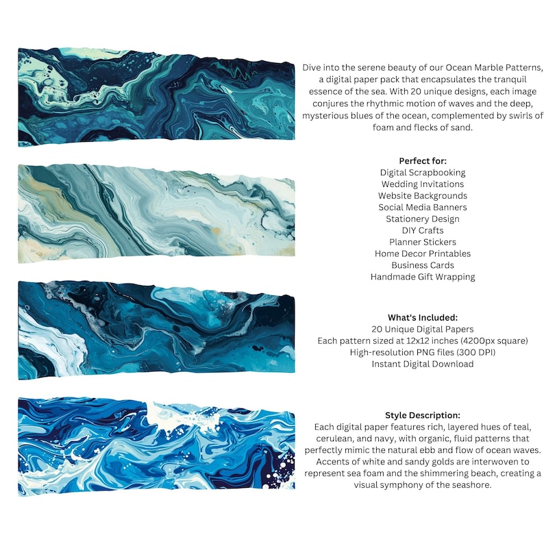 Ocean Marble Digital Paper Clipart - 20 High-quality PNG Images, 300 ...