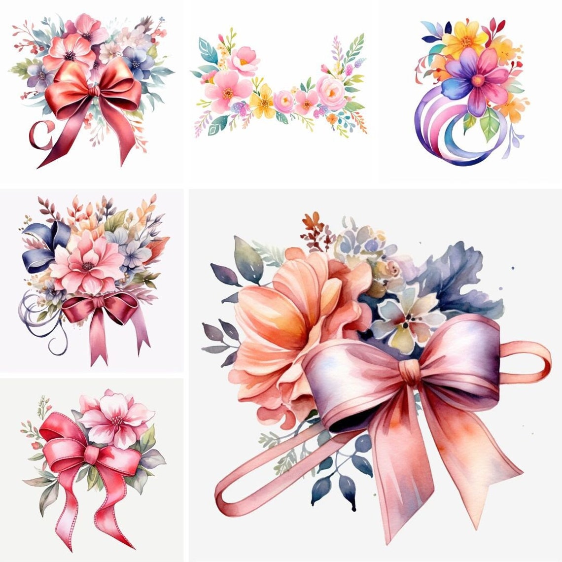 Watercolor Floral Ribbons Clipart Floral Design, PNG, Commercial Use ...