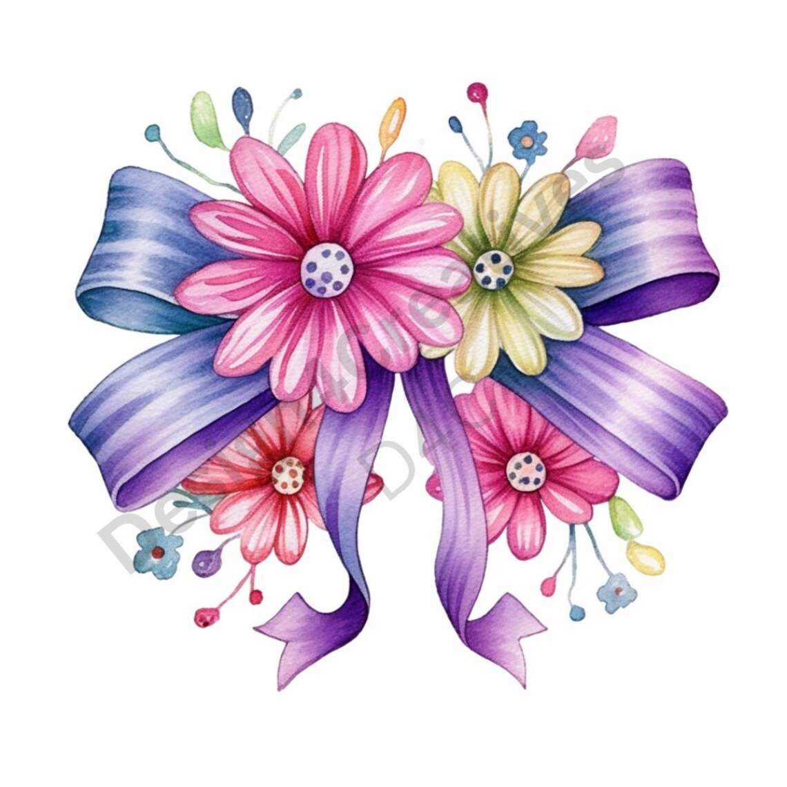 Watercolor Floral Ribbons Clipart Floral Design, PNG, Commercial Use ...