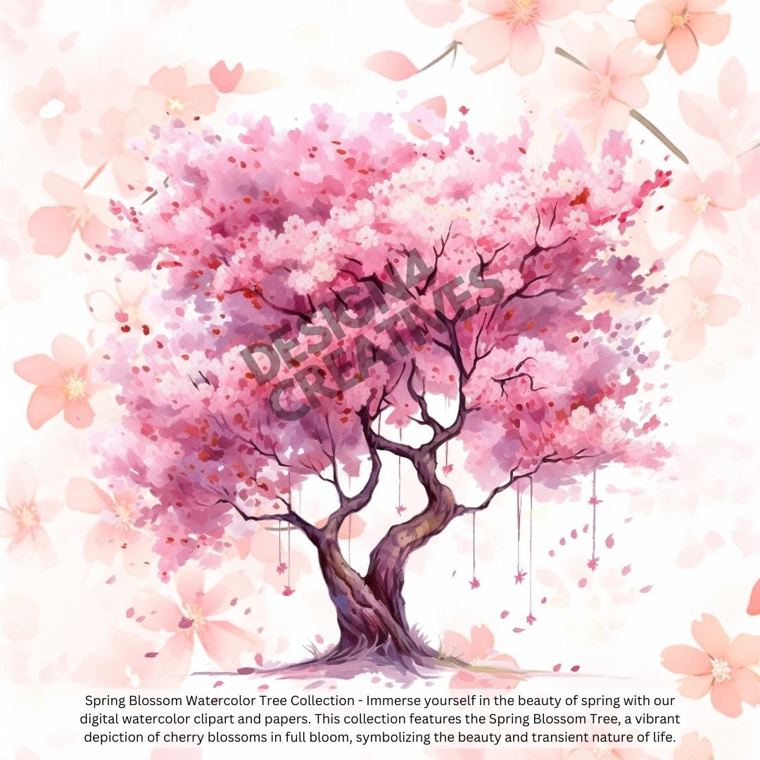 Spring Blossom Watercolor Tree - Clipart & Digital Papers for Spring ...