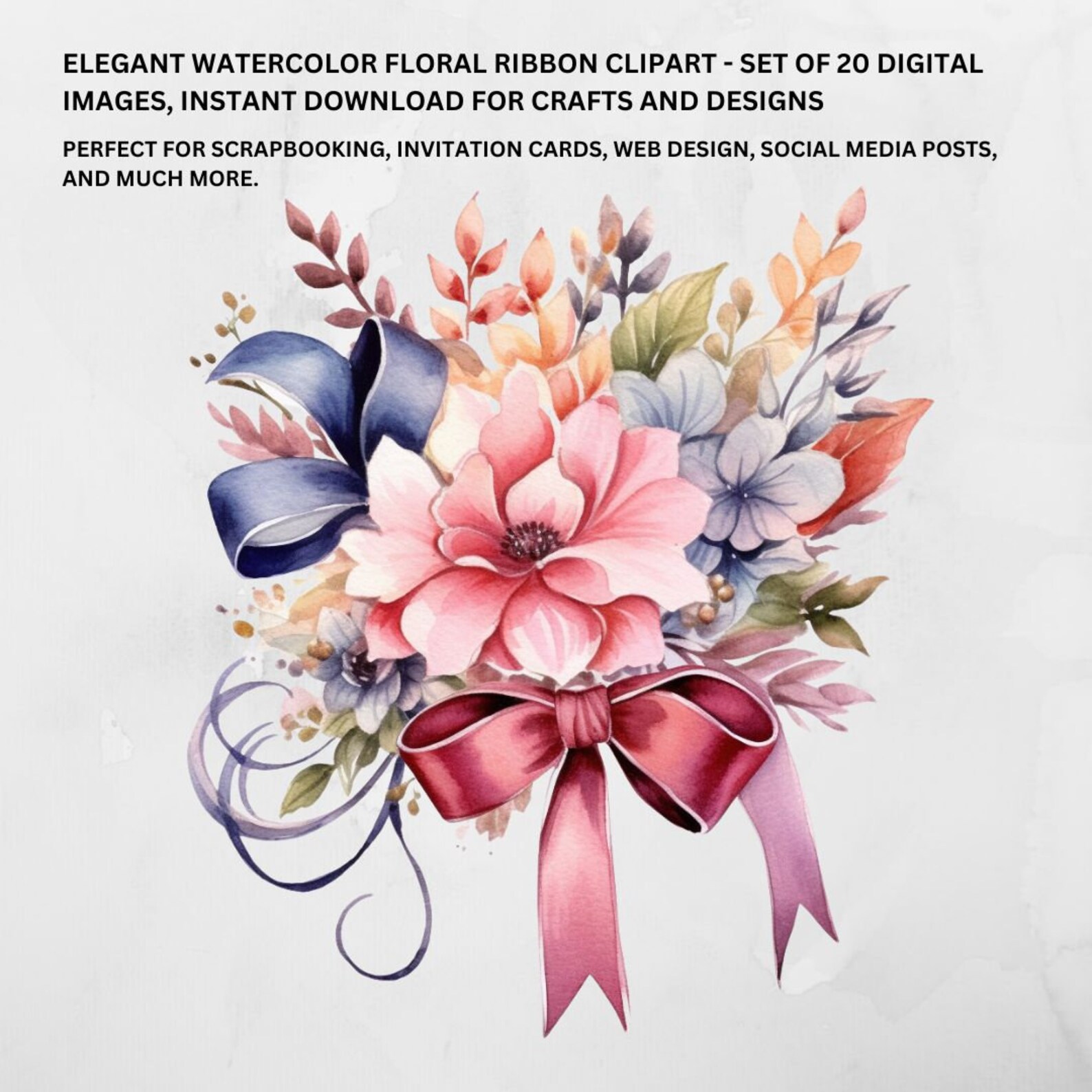 Watercolor Floral Ribbons Clipart Floral Design, PNG, Commercial Use ...