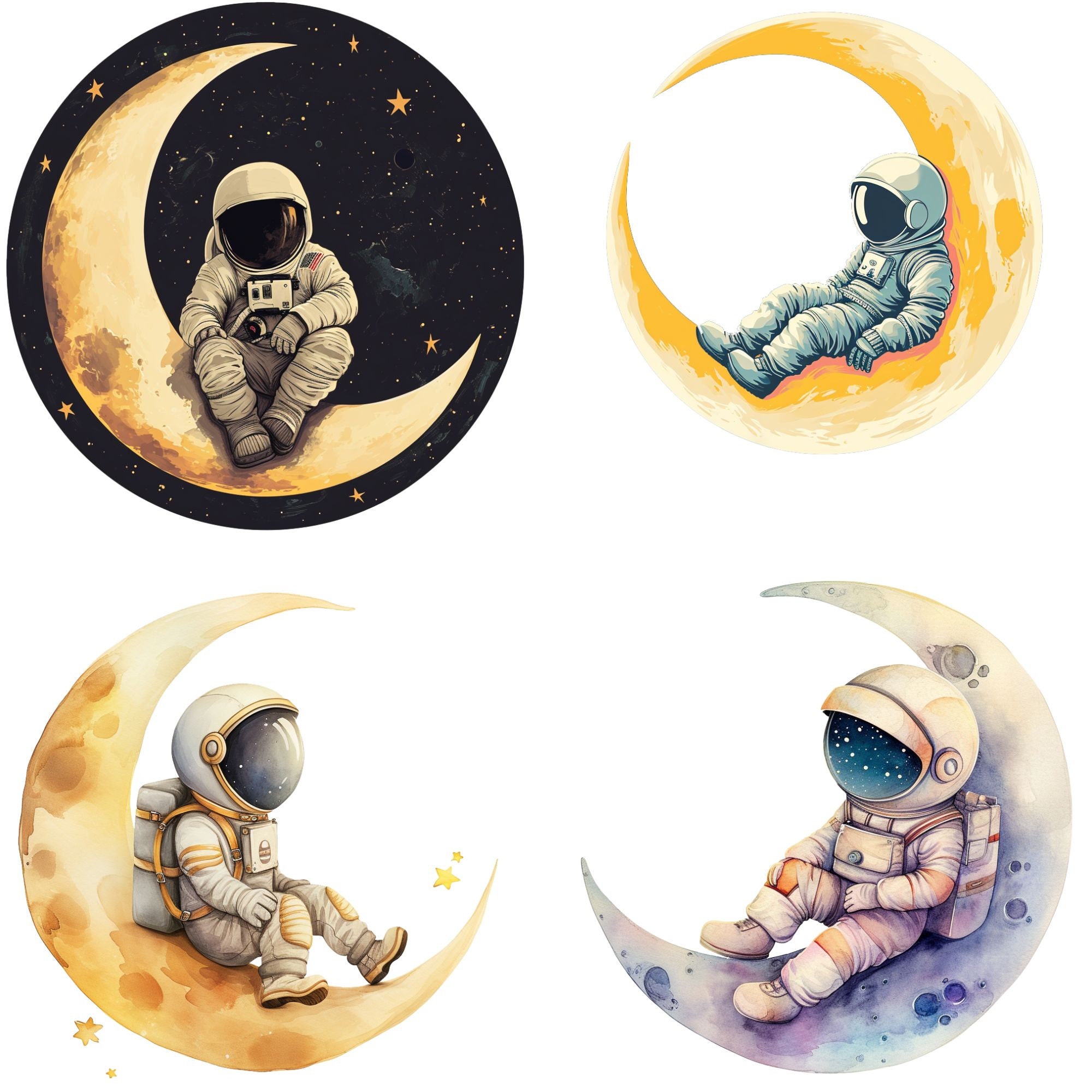 Cute Astronaut on A Moon Clipart 14 Transparent PNG Images, 300 DPI ...