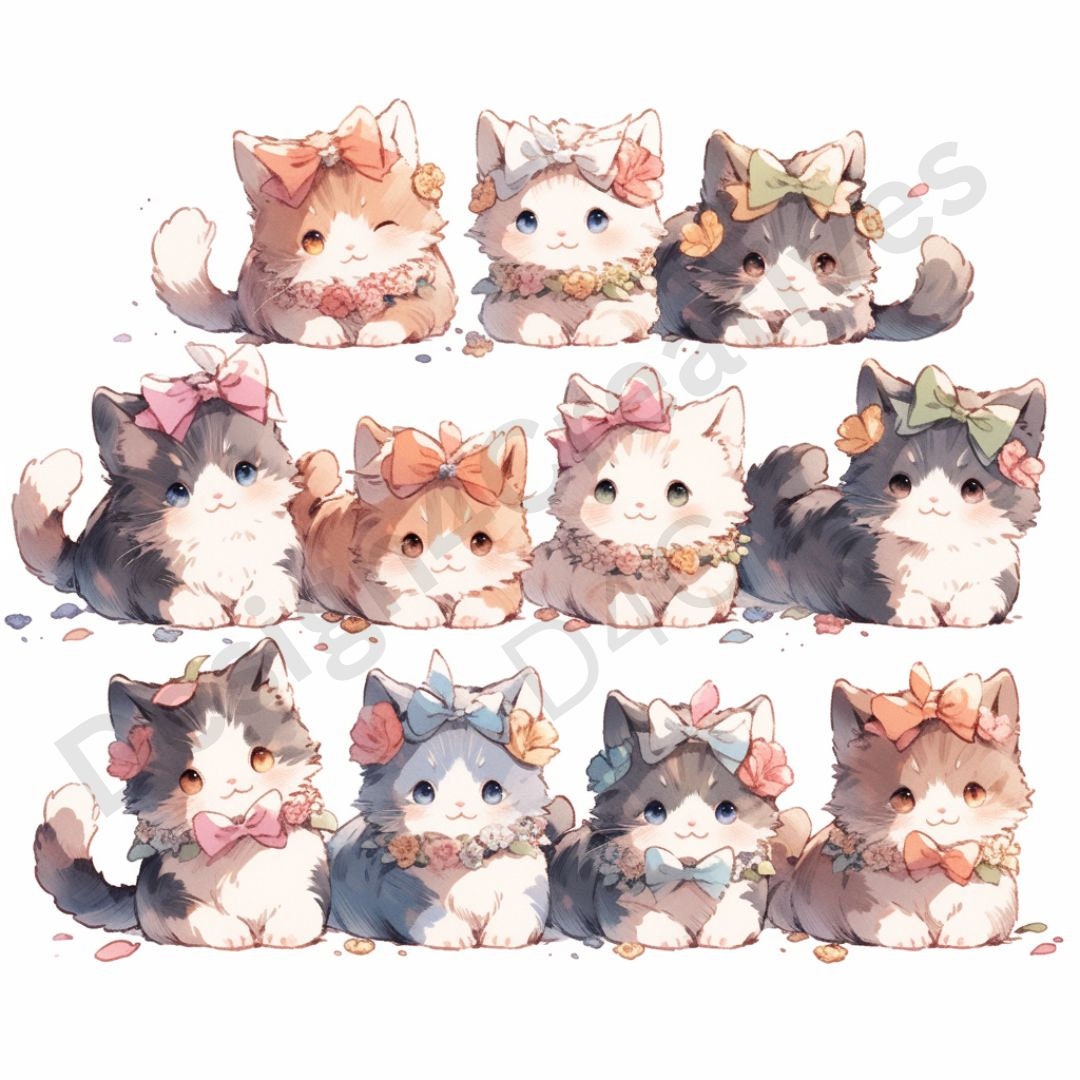 Kawaii Kittens Clipart Kawaii Cute Cats Anime Kittens 17 Adorable ...