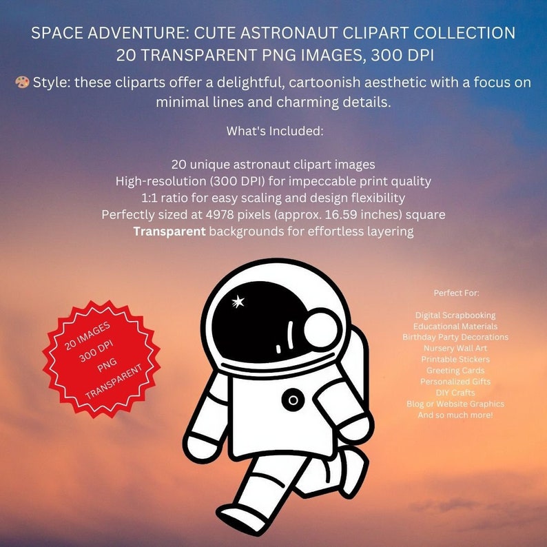 Cute Astronaut Clipart - Transparent | PNG | 300 DPI | Printable ...