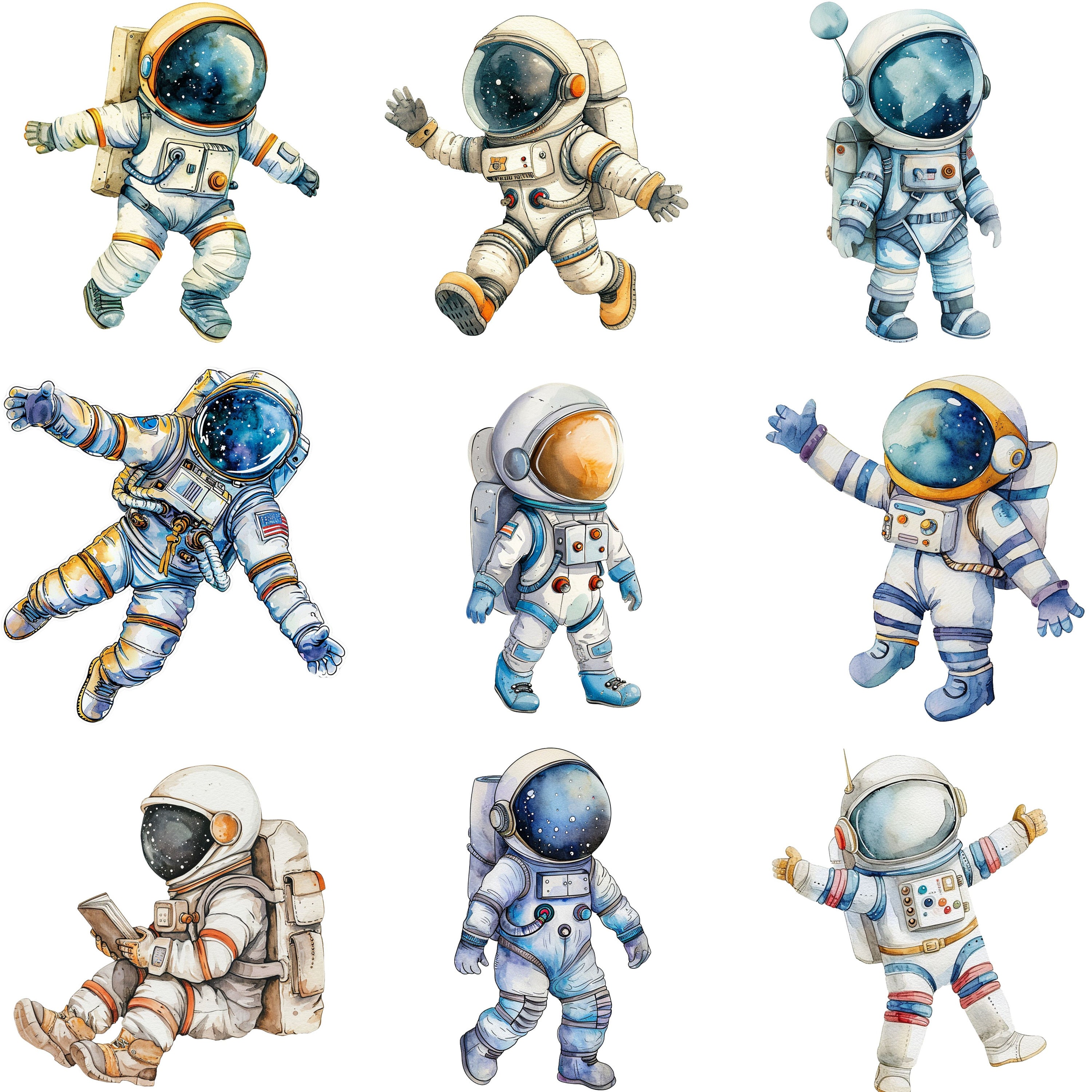 Watercolor Astronaut Clipart Collection 18 Transparent PNG, 300 DPI ...