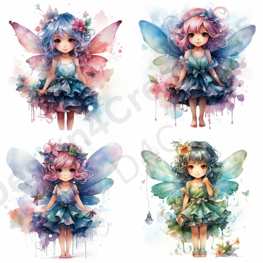 Cute Watercolor Fairy Clipart Whimsical Printable Fairy Art for Nursery ...