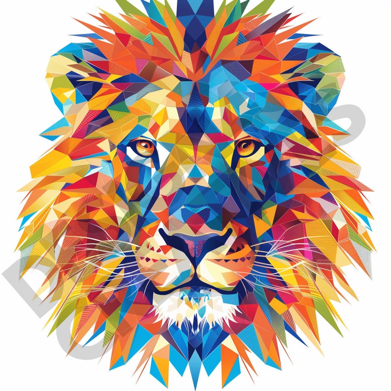 Modern Cubism Lion Clipart - 4 PNG Images, Square Format - Digital ...