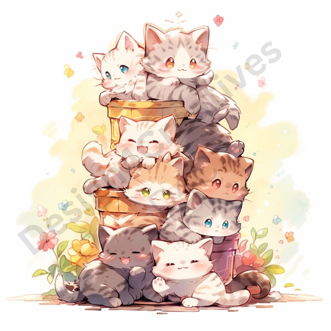 Kawaii Kittens Clipart Kawaii Cute Cats Anime Kittens 17 Adorable ...