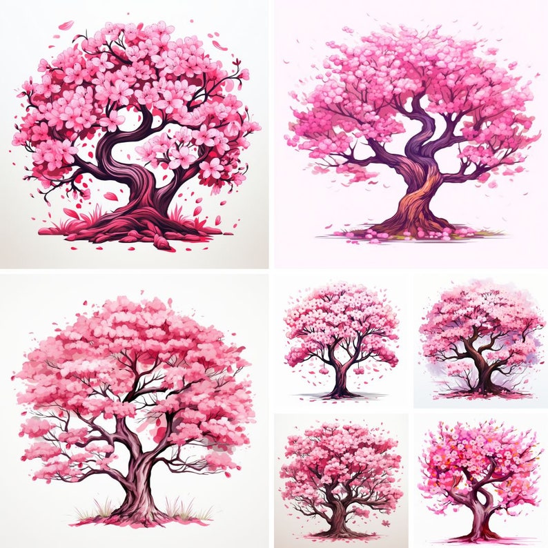 Spring Blossom Watercolor Tree Clipart & Digital Papers for Spring. 24 ...