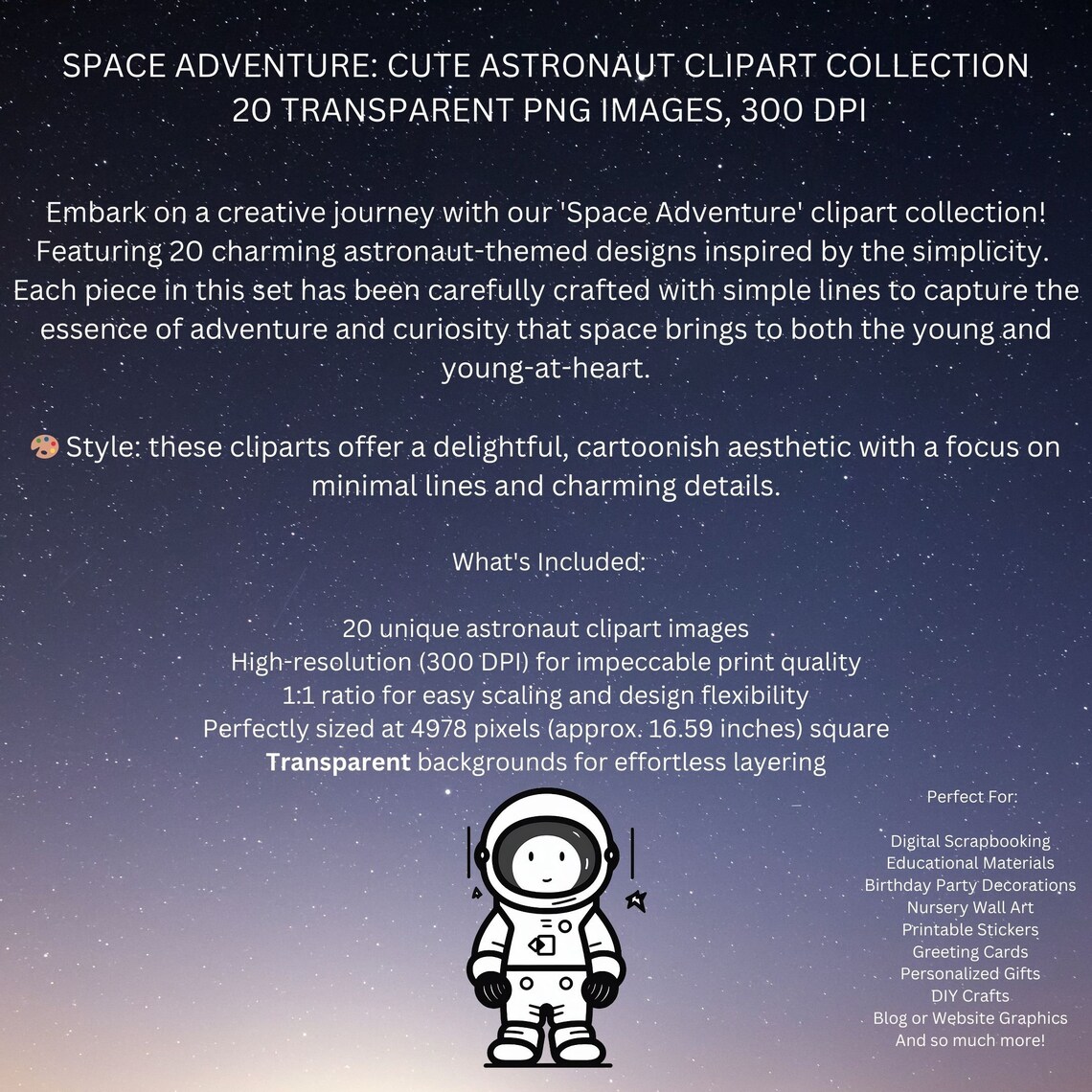 Cute Astronaut Clipart Transparent PNG 300 DPI Printable Stickers ...