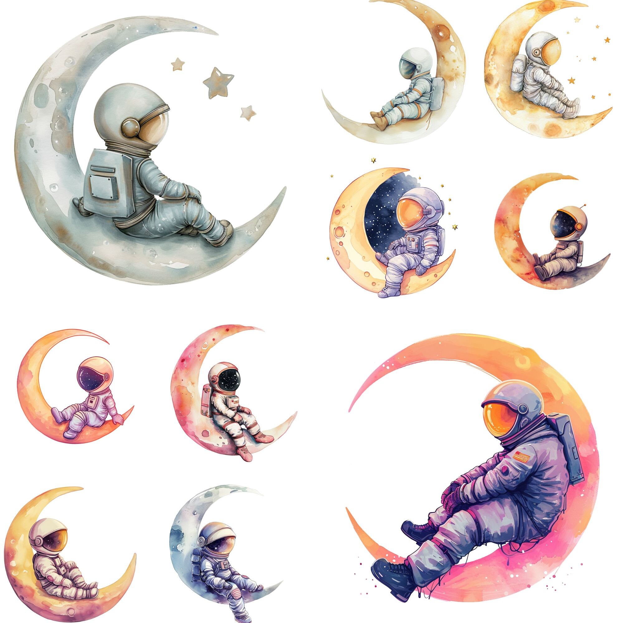 Cute Astronaut on A Moon Clipart - 14 Transparent PNG Images, 300 DPI ...