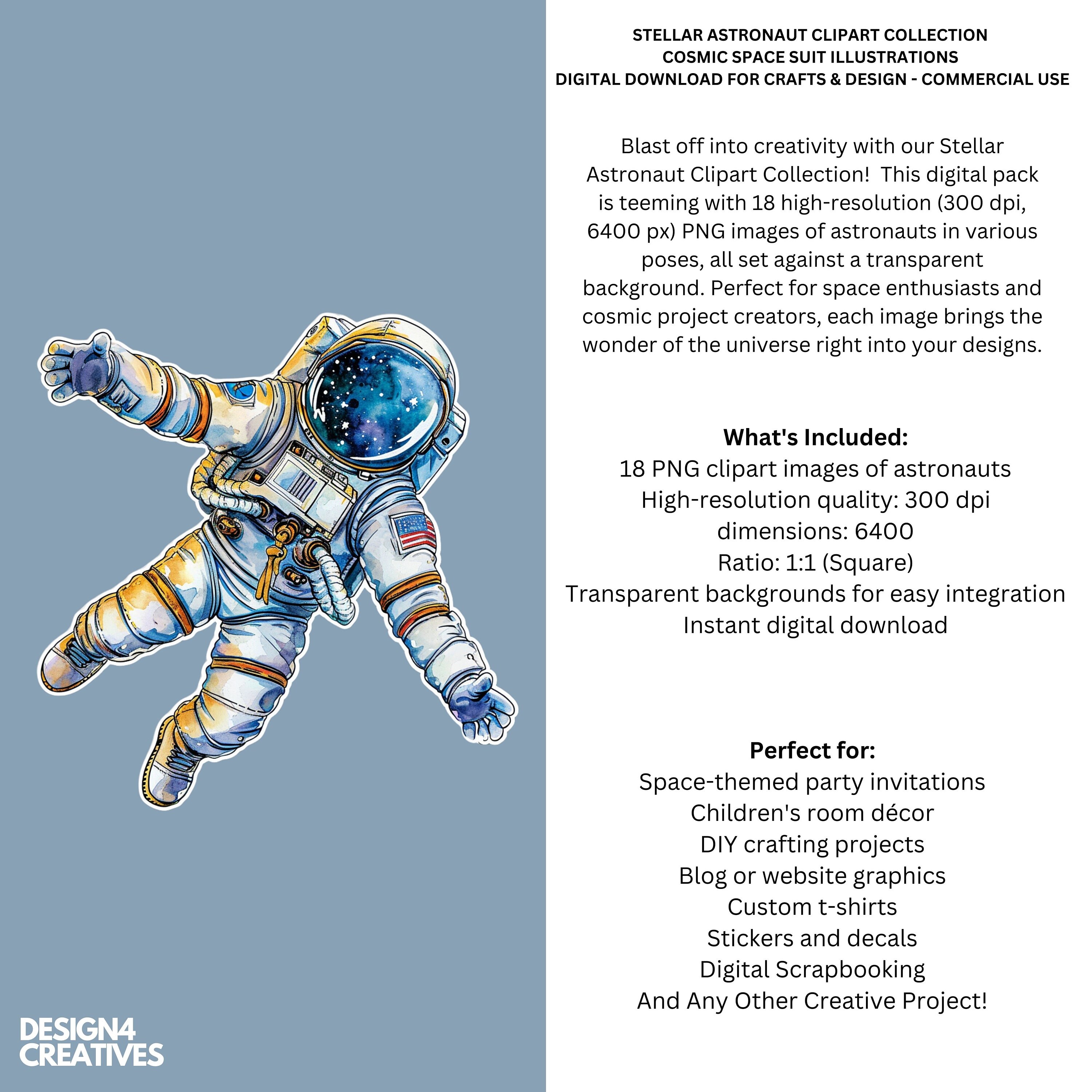 Watercolor Astronaut Clipart Collection 18 Transparent PNG, 300 DPI ...