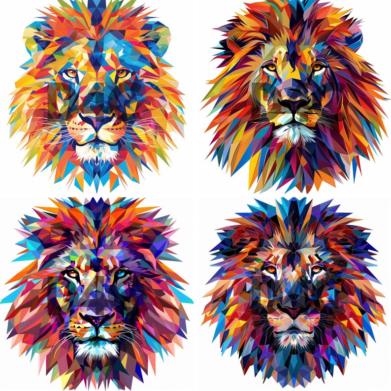 Modern Cubism Lion Clipart - 4 PNG Images, Square Format - Digital ...