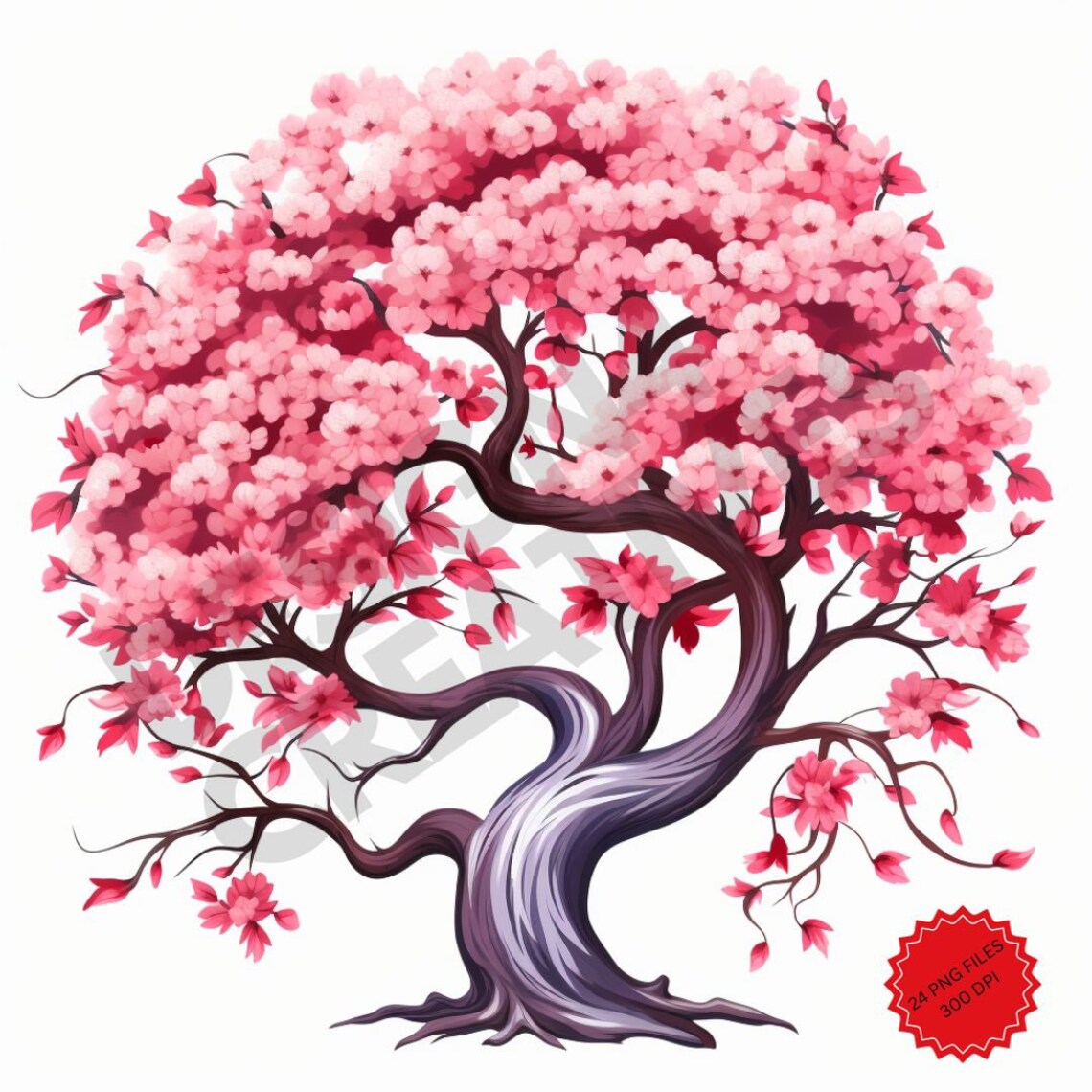 Spring Blossom Watercolor Tree Clipart & Digital Papers for Spring. 24 ...