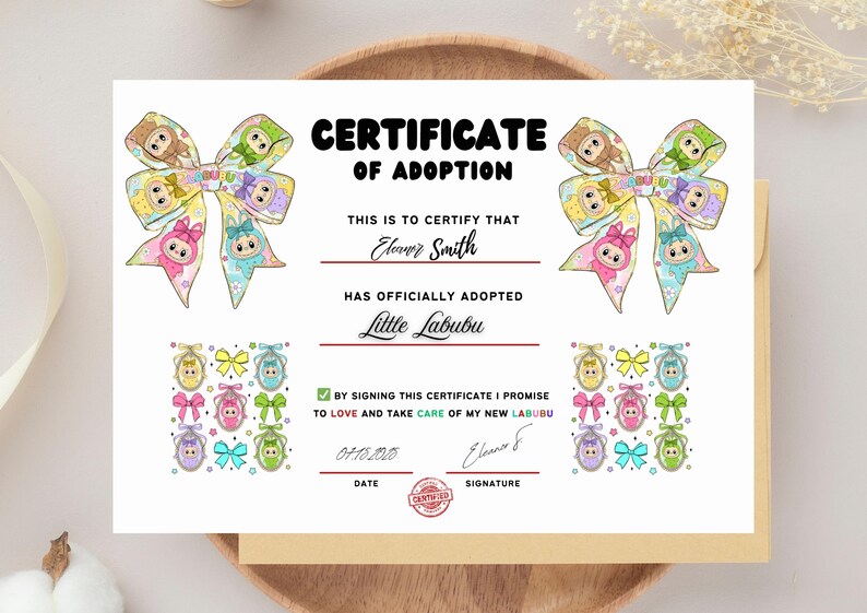 Labubu Certificate: Little Monster Pop Mart Accessory (printable PDF ...