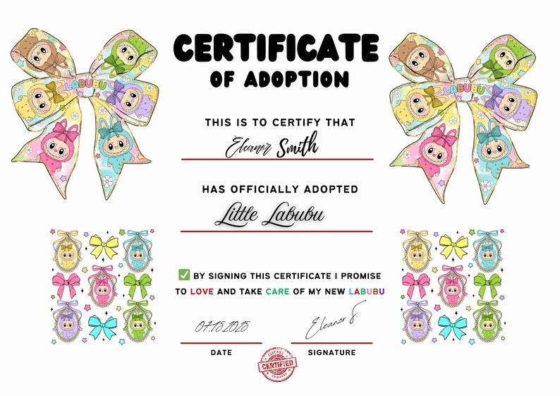 Labubu Certificate Printable PDF – Editable Canva Template & Welcome ...