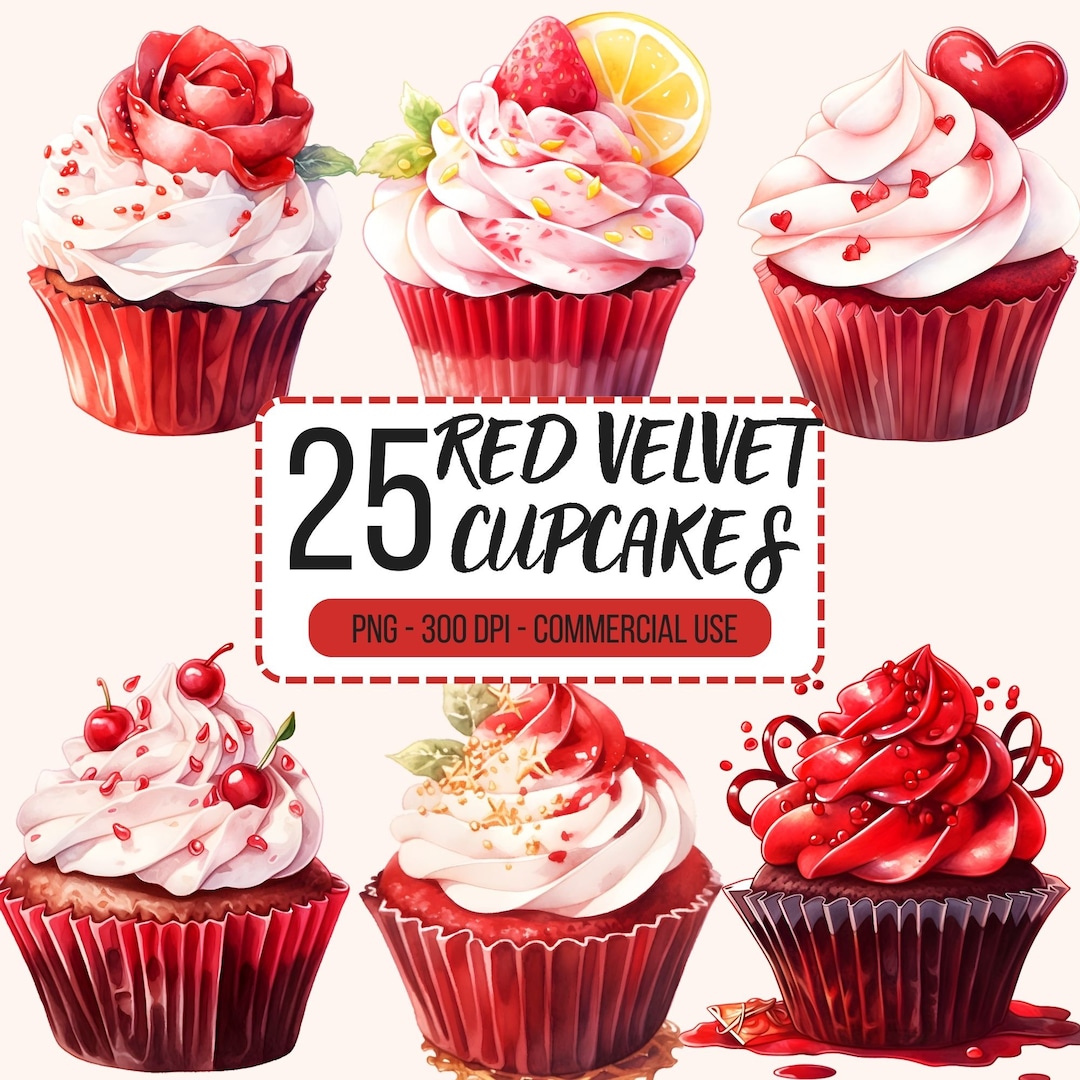 Red Velvet Cupcake Clipart Pack, Cupcake Clipart, Red Velvet Cake ...